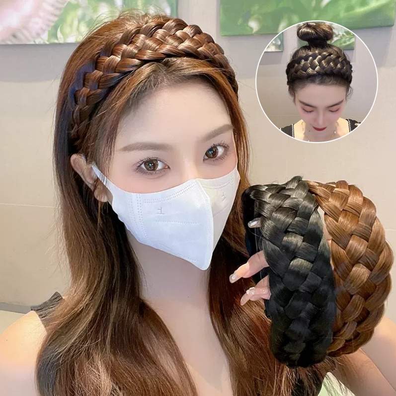 Korean Wide Headband Wig for Women Twist Braid Hairband Thick Fishbone ...