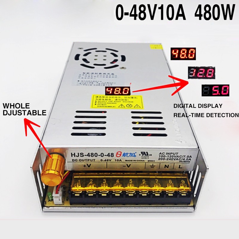 480W 10A 0-48V Adjustable Switching Power Supply HJS-480-0-48 DC ...