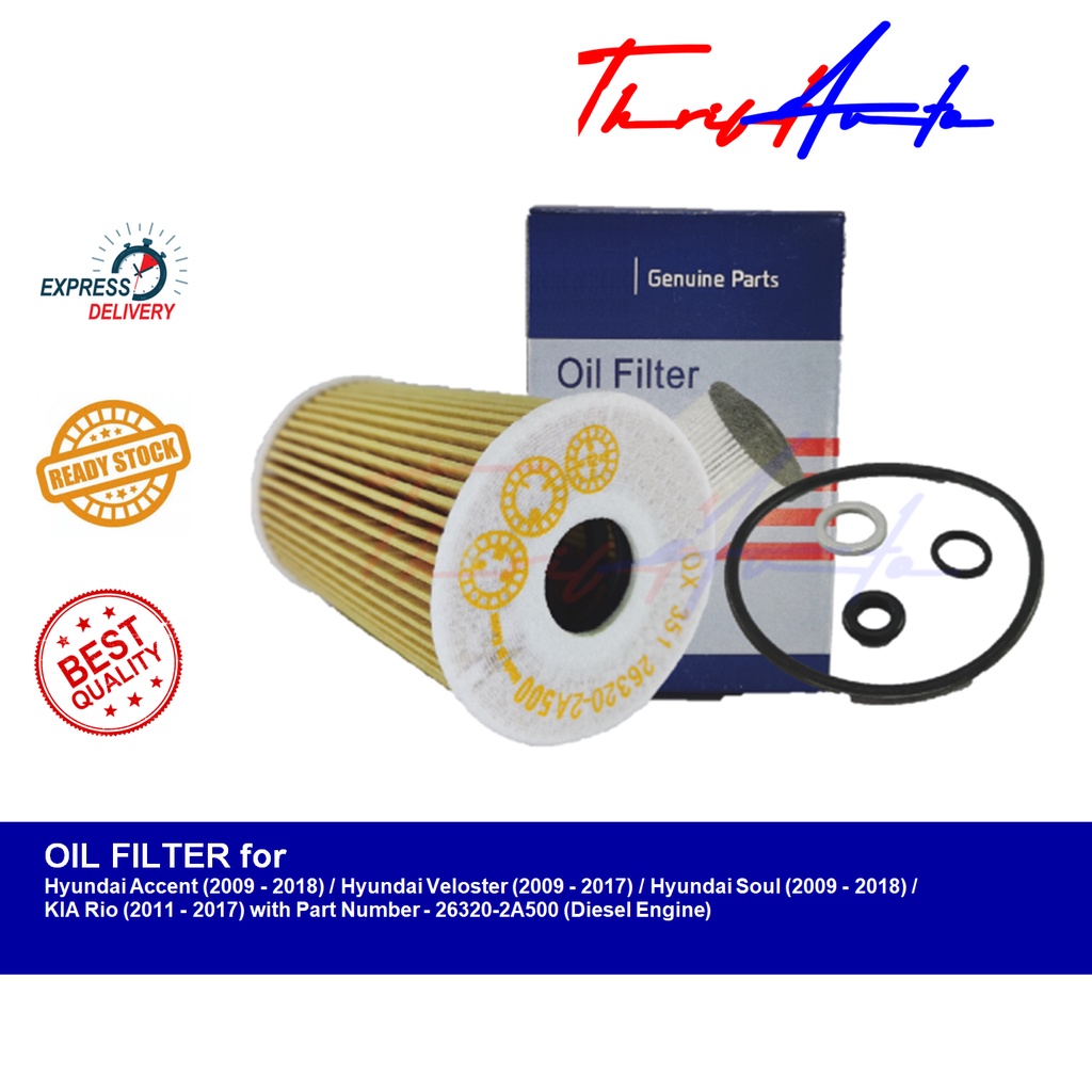 Oil Filter for Hyundai Accent, Veloster CRDi, KIA Rio, Soul CRDi ...