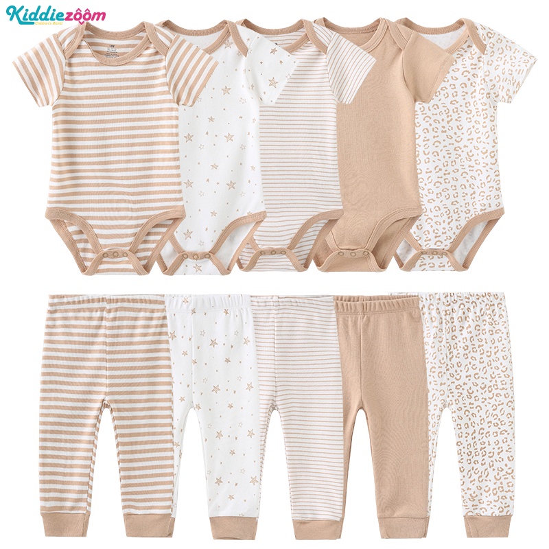 Kiddiezoom 9/10 Pcs Newborn Baby Clothes 100% Cotton Sets for 0-12 ...