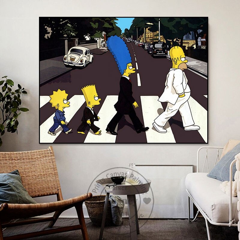 Disney Funny Simpsons Walking Down Posters Prints Canvas Painting On ...