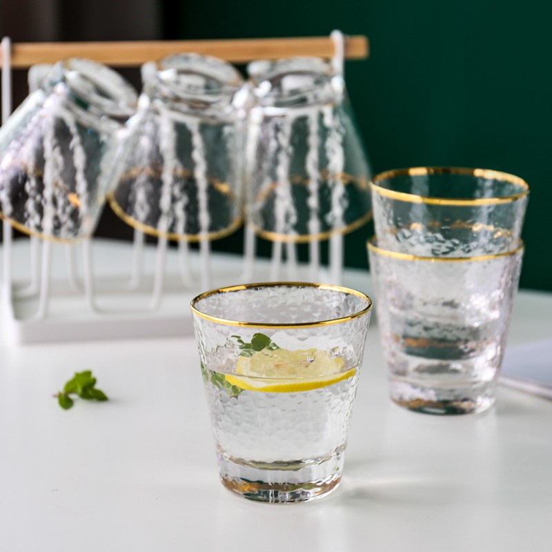 270ML/Elegant Drinking Crystal Hammer Highball Cup Gold Rim Set Wine ...