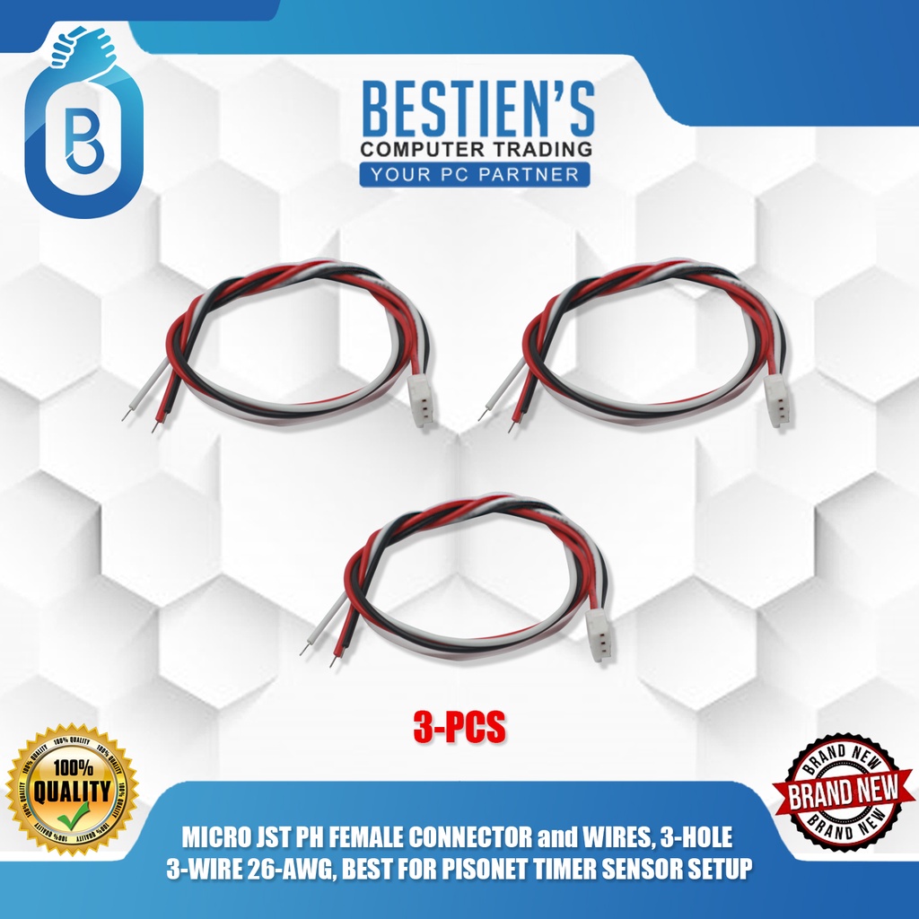 MICRO JST PH FEMALE CONNECTOR and WIRES, 3-HOLE 3-WIRE 26-AWG, BEST FOR ...