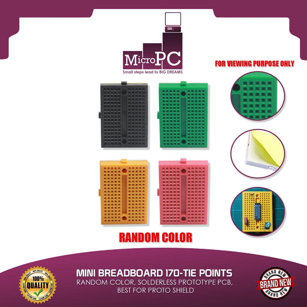 MINI BREADBOARD 170-TIE POINTS RANDOM COLOR, SOLDERLESS PROTOTYPE PCB ...