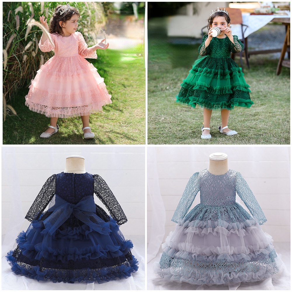 Formal Dress for Kids 3 Years Old Girl Princess Long Sleeve Lace Mesh ...