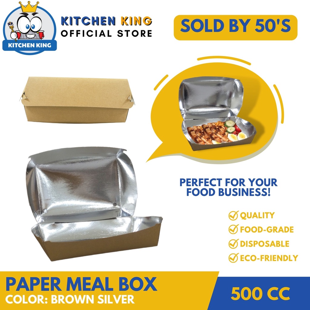 500cc Lunch Box Paper Clamshell Medium Takeout box 50pcs Brown Coated ...