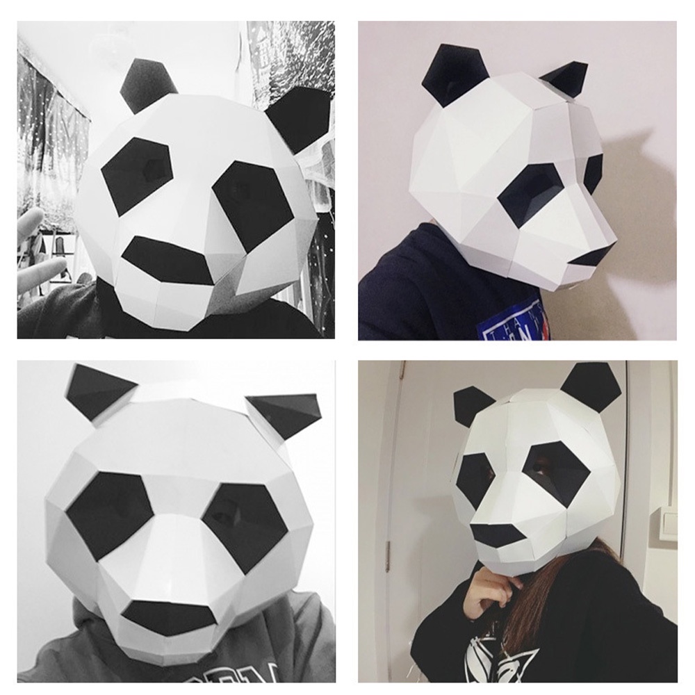 Helmet paper model panda head mask wearable handmade paper model ...