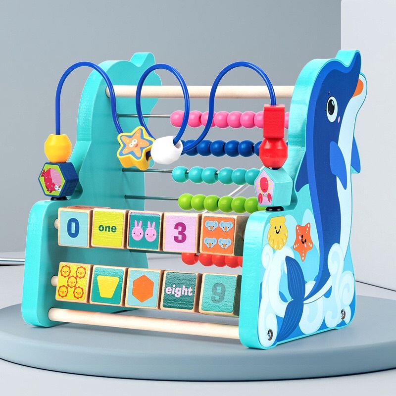 Wooden Educational Dolphin Counting Rack and Beads Maze Multifunctional ...