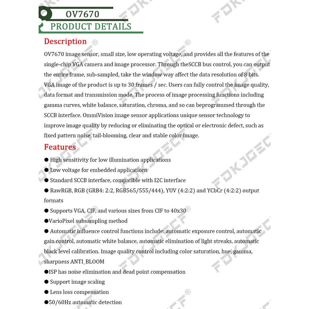 OV7670 camera module OV7670 moduleSupports VGA CIF auto exposure ...