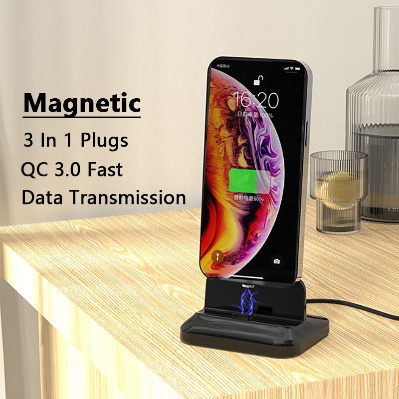 3A 3 in 1 Magnetic Dock Charging Station With Connector Desktop Charger ...