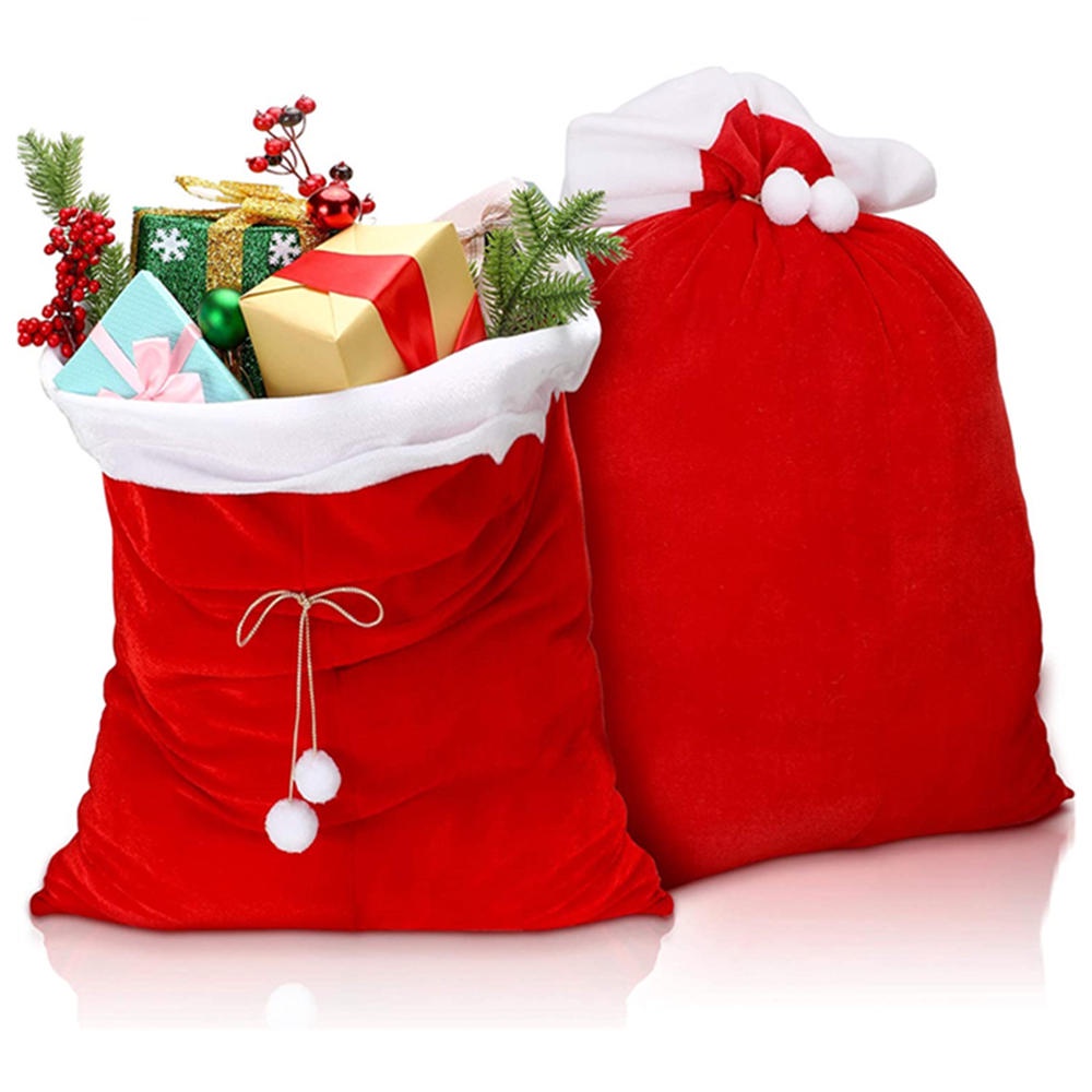 Christmas Red Velvet Santa Claus Bags with Drawstring Cord, Extra Large ...