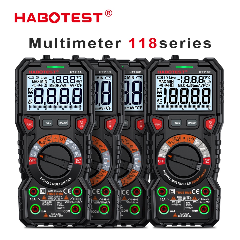 HABOTEST HT118 Digital Multimeter 1000V AC/DC 6000/20000 Counts NCV ...