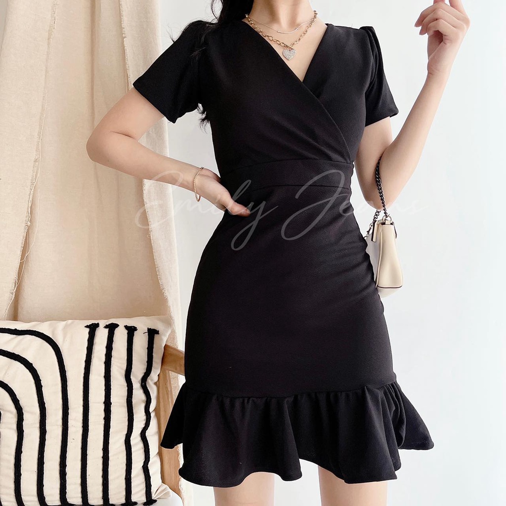 EMILY Korean Casual Flounce Mini Bodycon Dress New Trend 10702 | Shopee ...