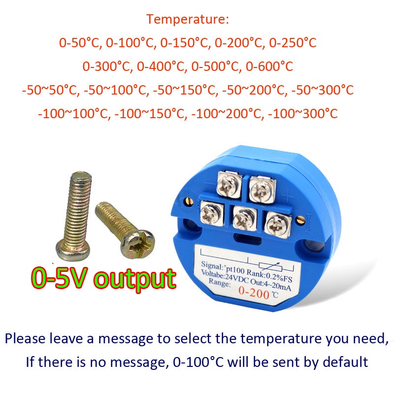 RTD PT100 Temperature Transmitter DC24V Minus 50 ~ 100 degree Output 0-10V Temperature sensor ...