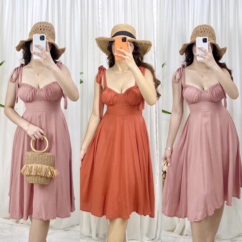 Carmen Bustier Self Tie Midi Dress By Lunarise Shopee Philippines