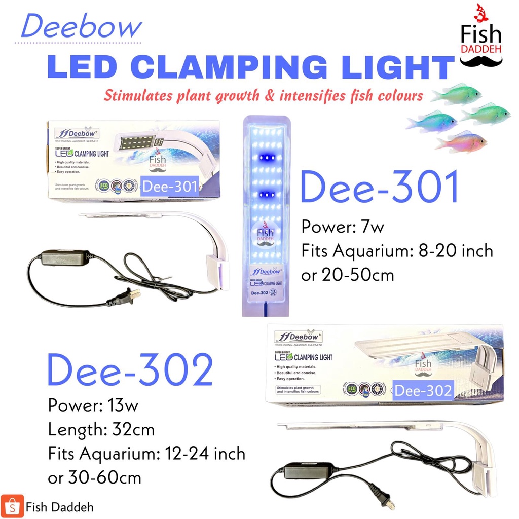 Deebow LED Light Aquarium Clamping Lamp DEE-301 DEE-302 | Shopee ...