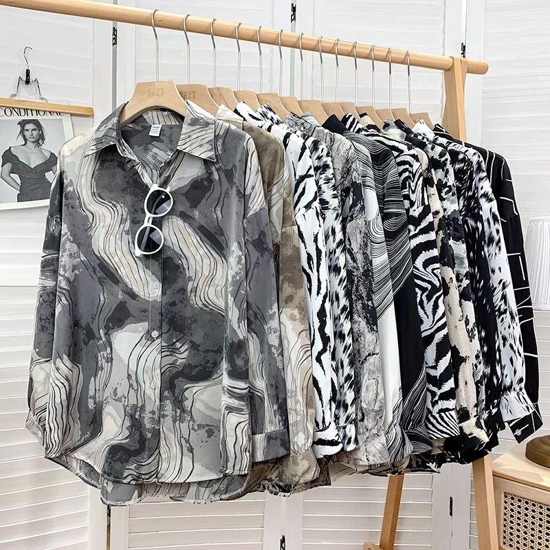 Cool dyeing leopard print long sleeve shirt Tiktok pop blouse | Shopee ...