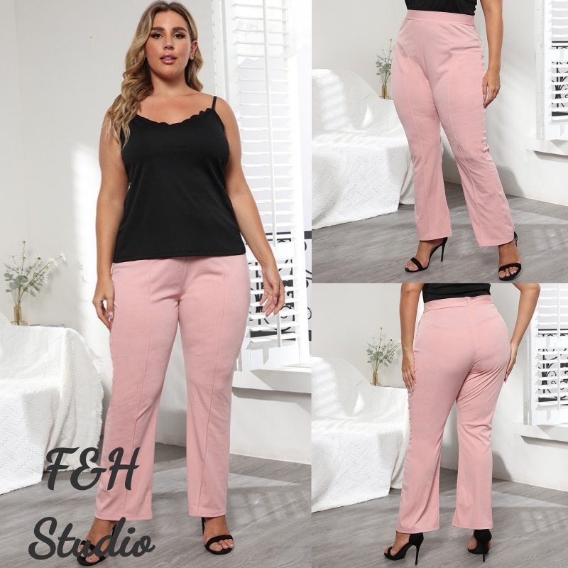 L-4XL Women Curve Big Size Pants High Waist OL Office Work Look Plus ...