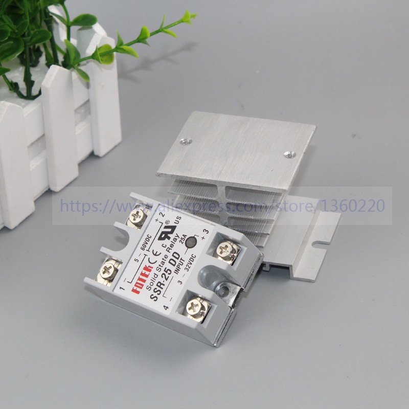 solid state relay SSR-25DD 25A DC control DC SSR with heat sink dc voltage input 3-32V voltage ...