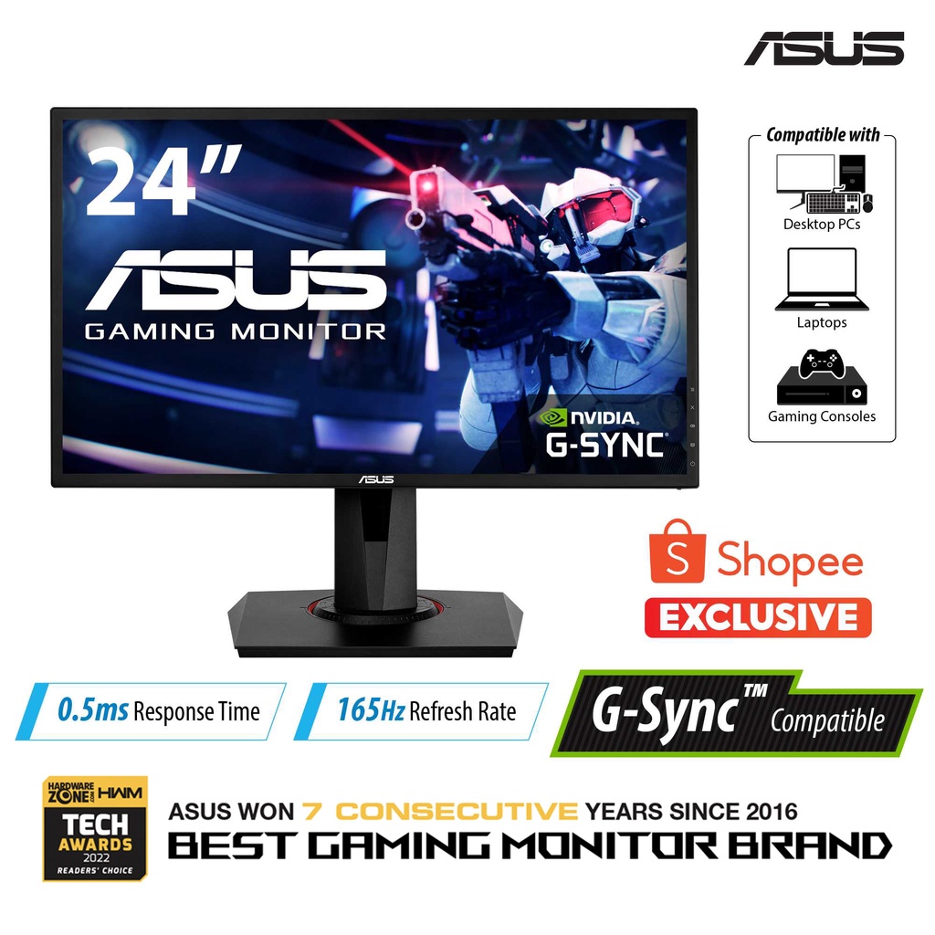 ASUS VG248QG Gaming Monitor-24”, Full HD, 0.5ms, OC 165Hz, G-SYNC ...