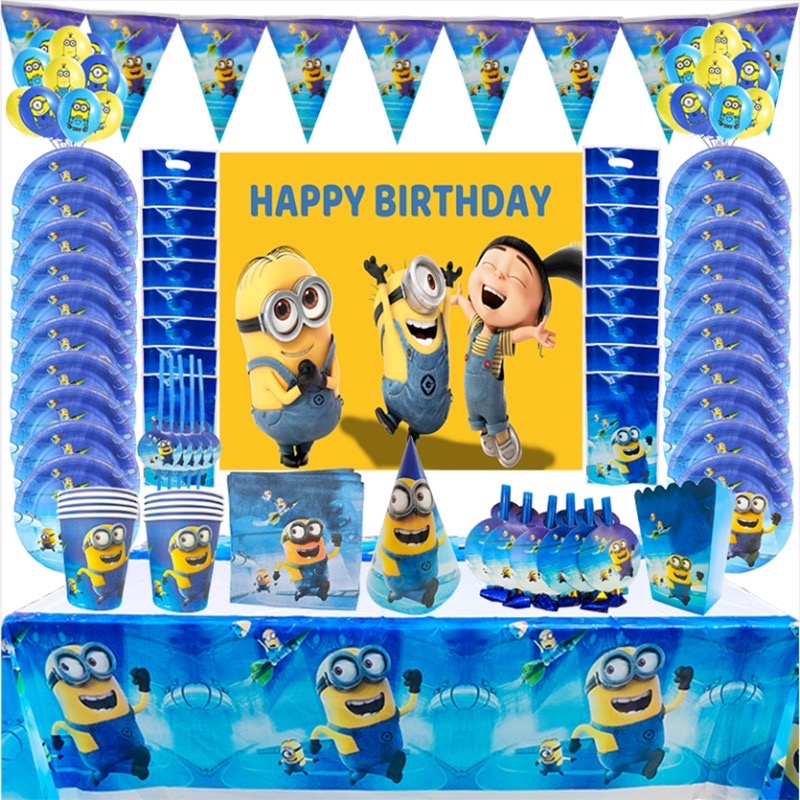 Minion Theme Birthday Party Decoration Set Disposable Tableware Balloon ...
