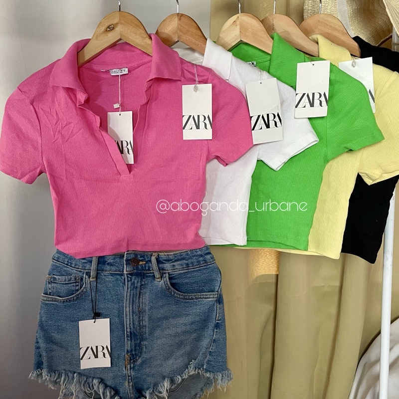 Za/ra Polo Collar Ribbed Top (Authentic Over/runs) | Shopee Philippines
