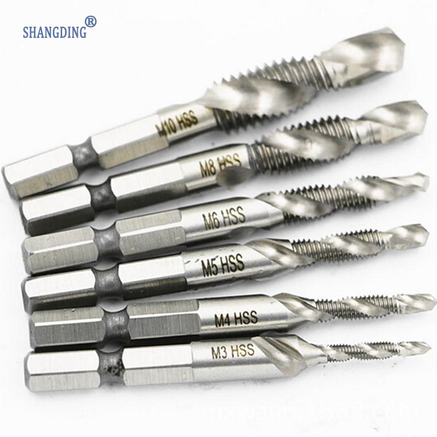 6pcs M3-M10 posite Tap Drill Bit Thread Spiral Screw Tap 1/4'' Hex HSS ...