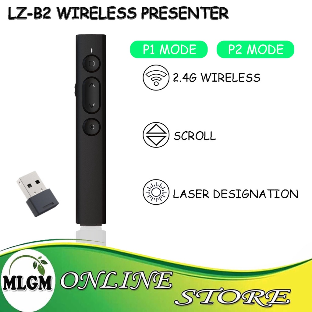 LZ-B2 Wireless Presenter, 2.4GHz USB Rechargeable Presentation Clicker, Remote Control Laser ...