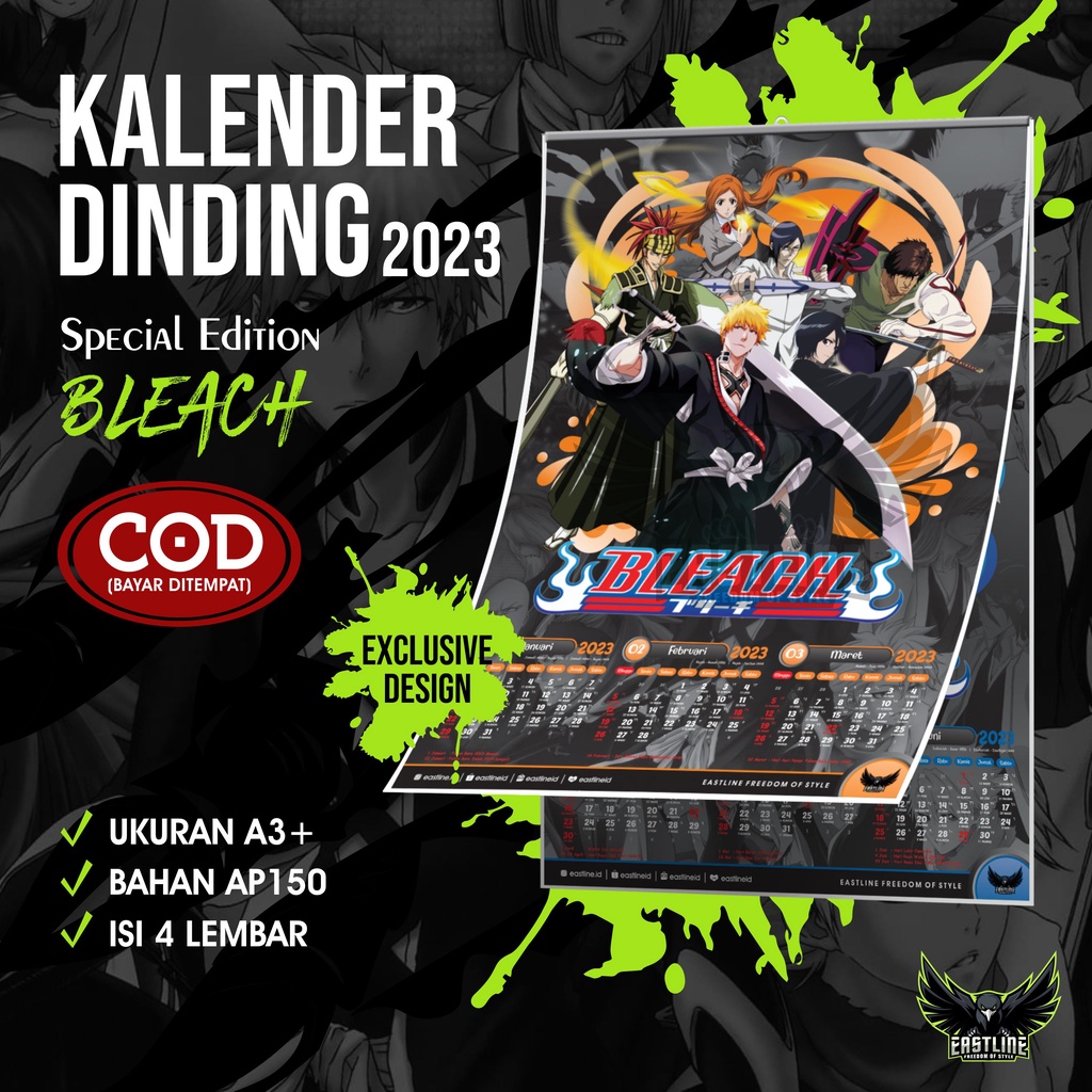 Wall Calendar Anime Bleach 2023-pack Of 4 Sheets AP150 A3 Size | Shopee ...