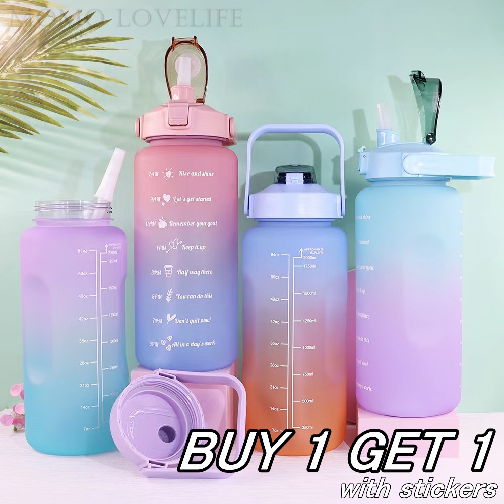2L+900ml PASTEL Motivational Water Bottle Buy 1 Get 1 with Time Marker &Straw-BPA with Free ...