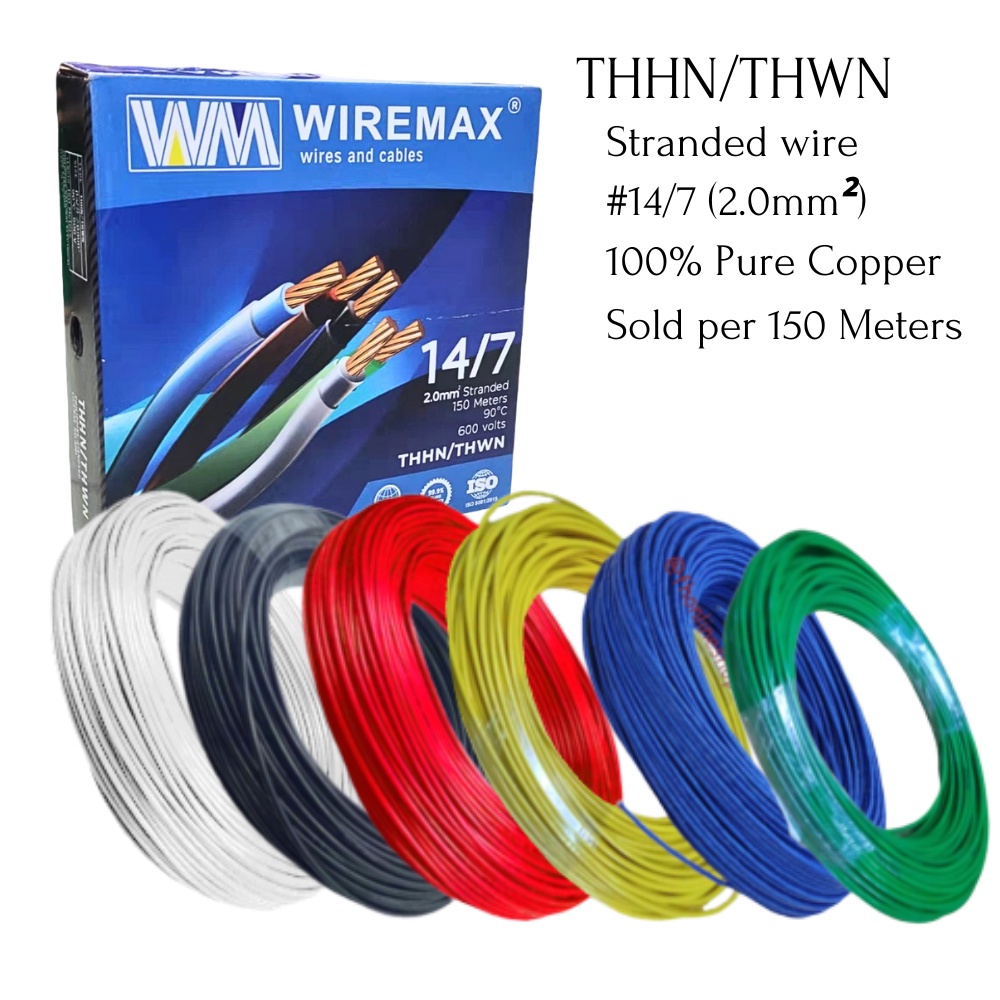 WIREMAX THHN/THWN Stranded Wire 14/7 (2.0mm)150 meters per box 100% pure copper | Shopee Philippines