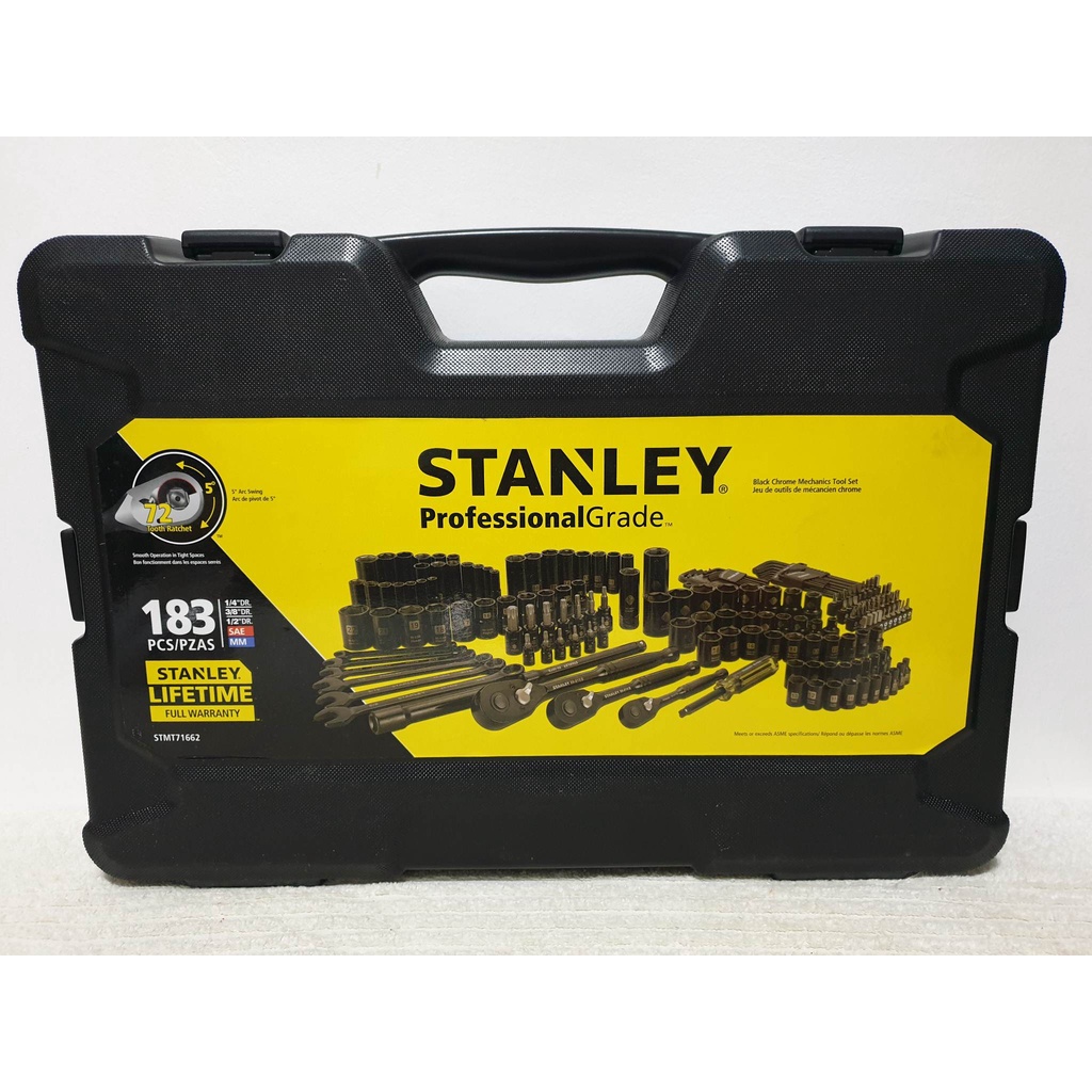 Stanley Professional Grade Black Chrome Socket Set, 183-pc, SAE/Metric ...