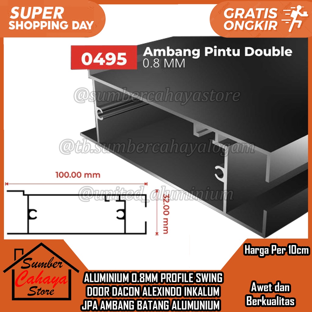 Aluminum Double Profile Door Roof 0495 Swing Door PER 10 CM ALUMINUM ...