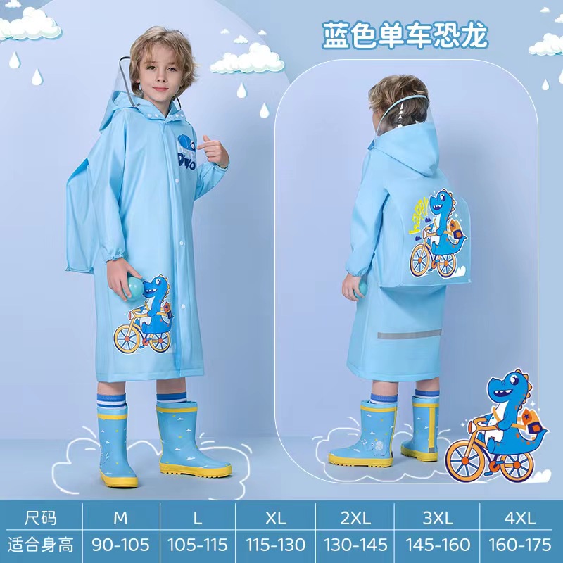EVA raincoat for kids Boys and girls Pupils with bags Full body rainproof poncho children's ...