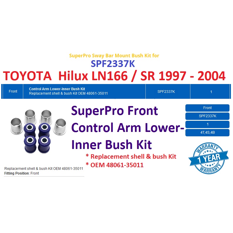 SuperPro Bush For TOYOTA Hilux LN166 / SR Front Control Arm Lower-Inner ...
