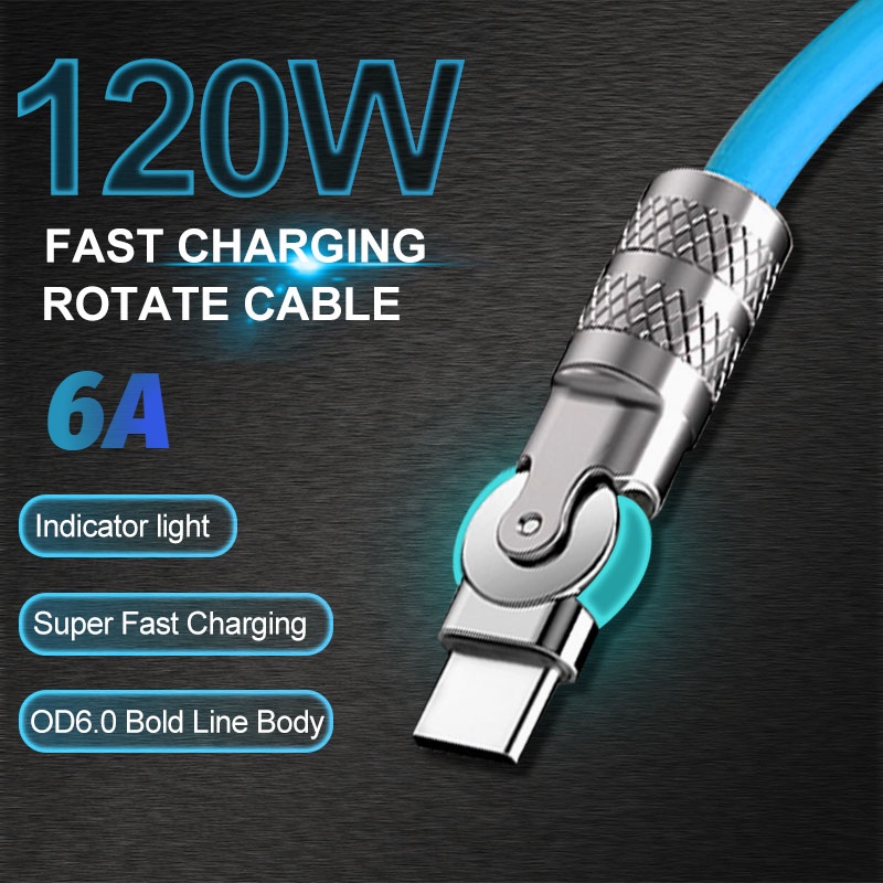 USB Type-C Android Gaming Cable 120W 6A Rotating 180 Degree Silicone ...