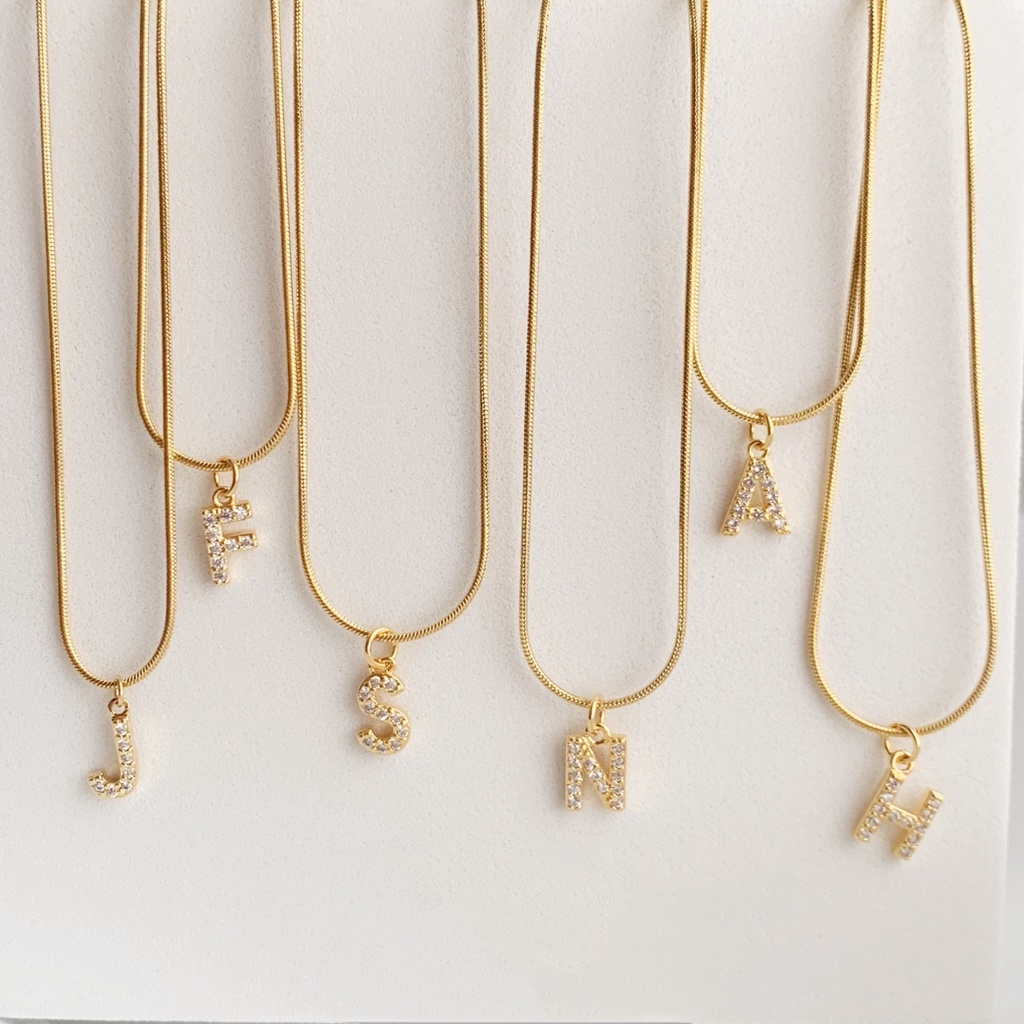 18k Gold Cubic Zirconia Mini Initial Pendant A-Z Alphabet Necklace for ...