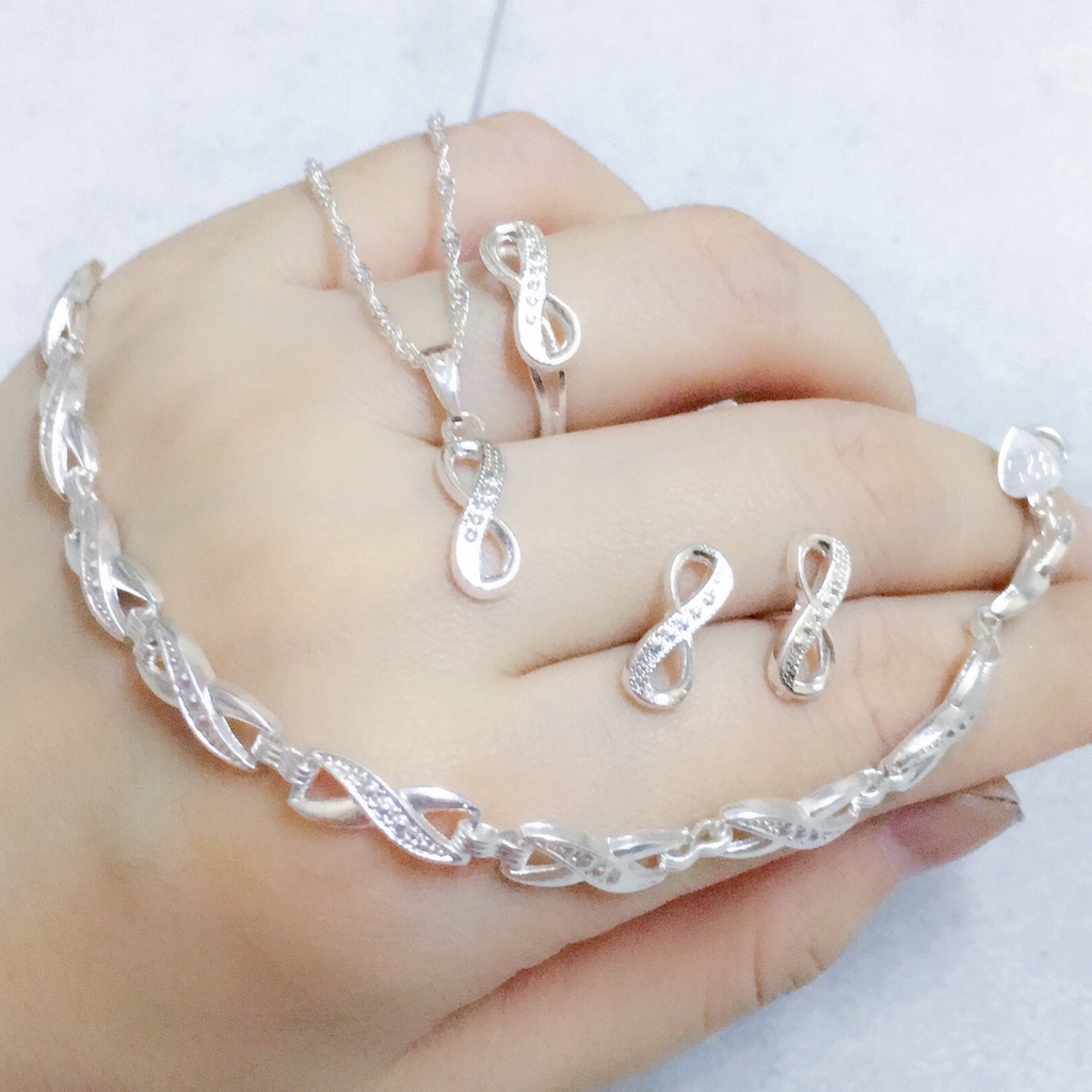 925 Silver 4in1 Bracelet Necklace earrings ring adjustable size ...