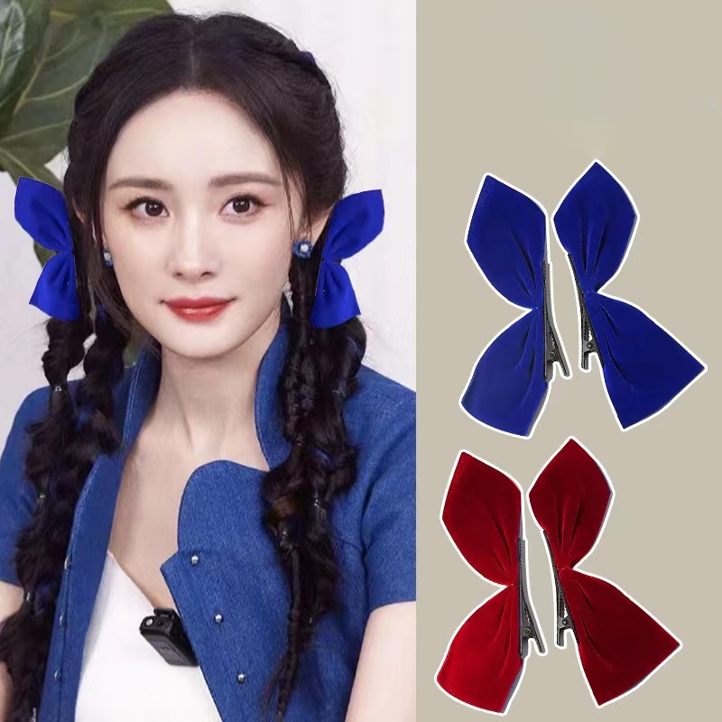 Gemstone blue bow hair clip celebrities with the same half moon bow ...
