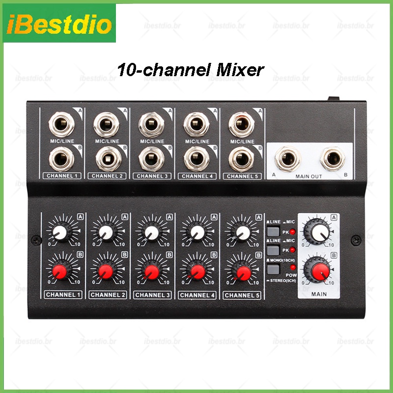 10 Channel Mixing Console Stereo USB Digital Audio Mixer for Recording ...