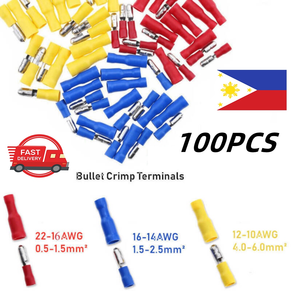 100PCS 22-10 Gauge Insulated Vinyl Bullet Wire Connectors Cable Crimp ...
