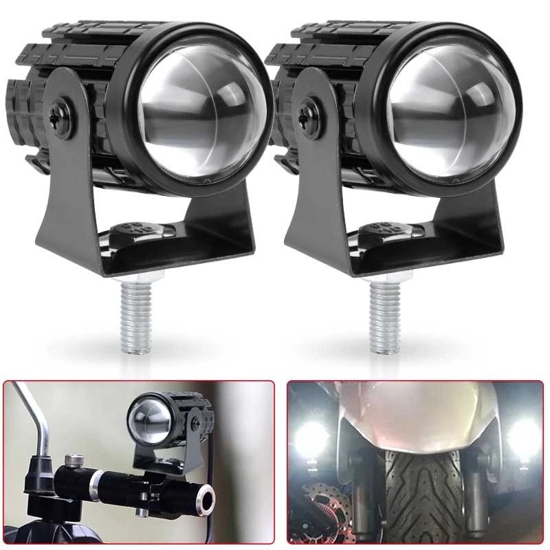 Universal Motorcycle LED Headlight Projector Lens Dual Color ATV ...