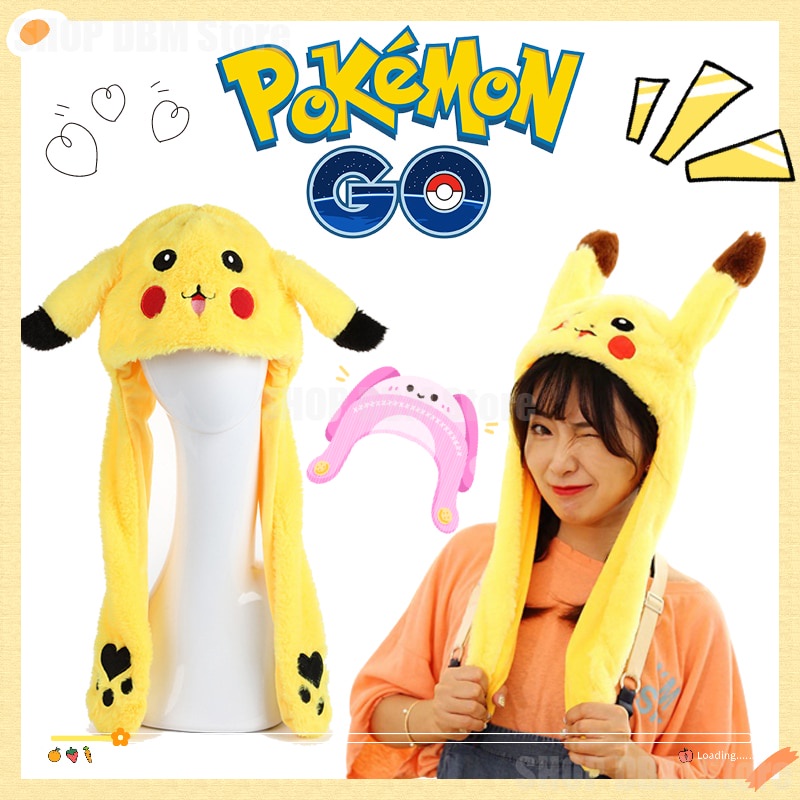 Pokemon Pikachu Women Hat Beanie Can Moving Bunny Ears Hat with Shine ...