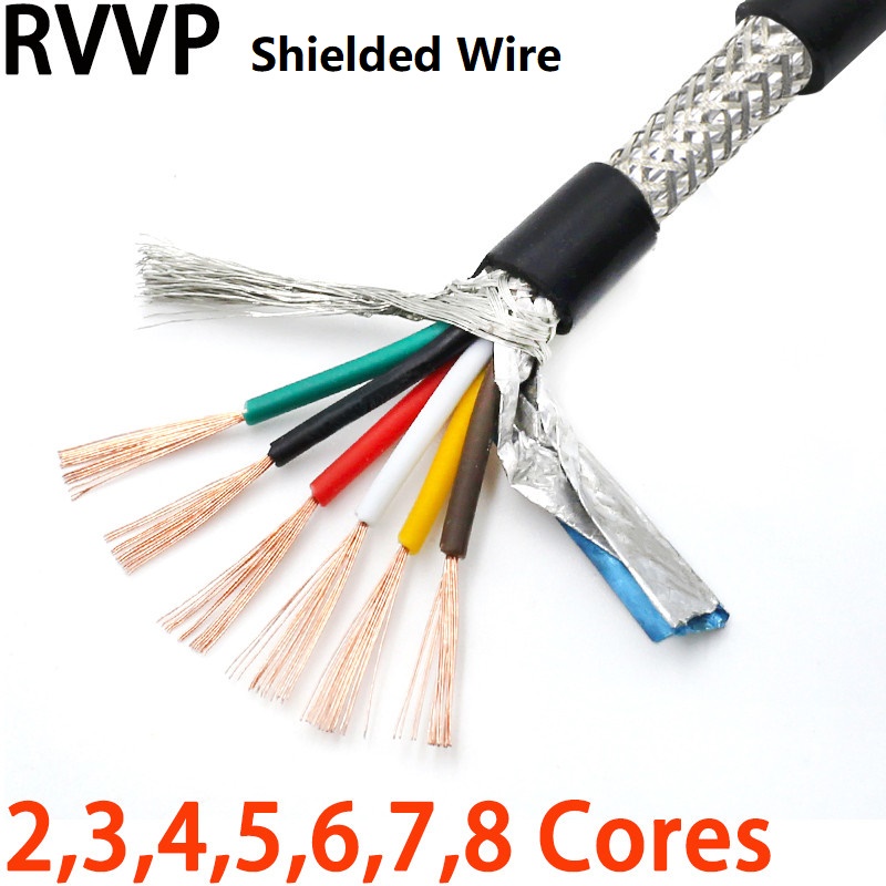 1/2Meter 22 20 18 17 15AWG RVVP Shielded Cable 2/3/4/5/6/7/8 Core Bare Copper PVC Insulated ...