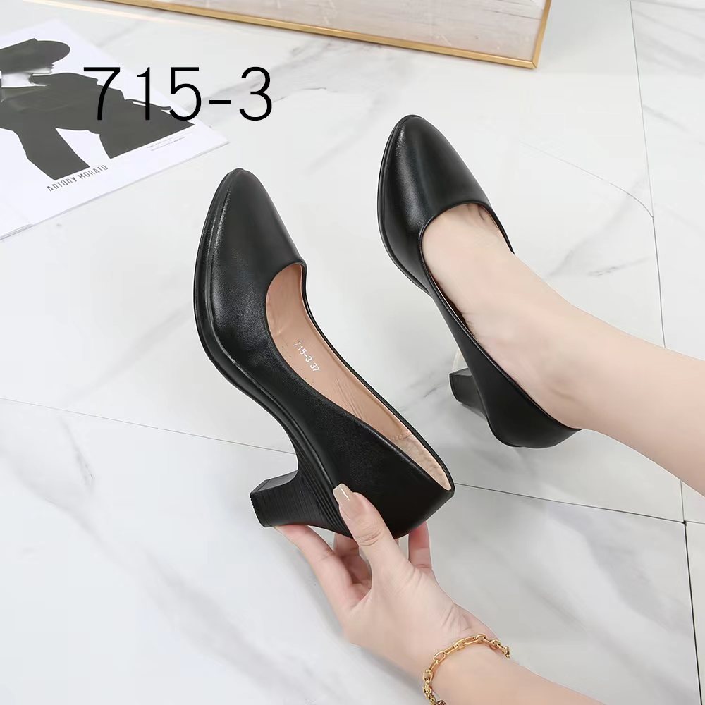 Bllack shoes women's classic work style black leather shoes 2n inches ...