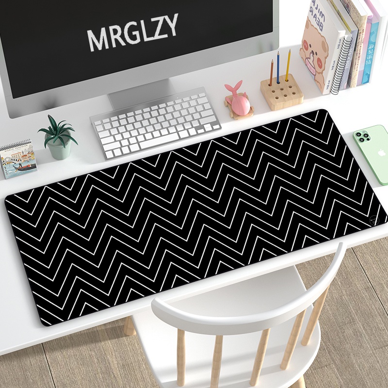 Wavy Lines Art Mouse Pad Large Gaming Mouse Pad Black White Desk Mats ...