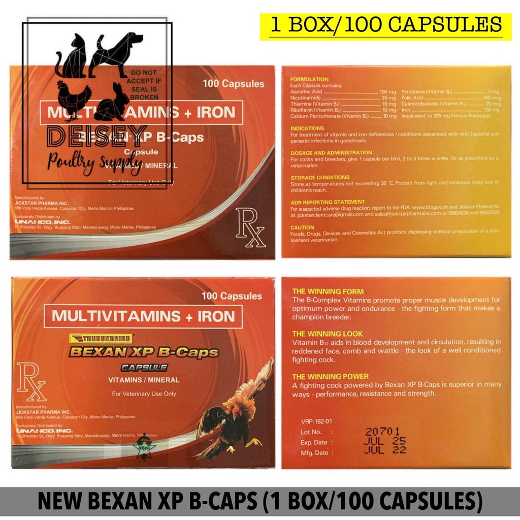 Thunderbird BEXAN XP CAPSULES B-Complex + Folic Acid + Iron (1 BOX/ 100 ...