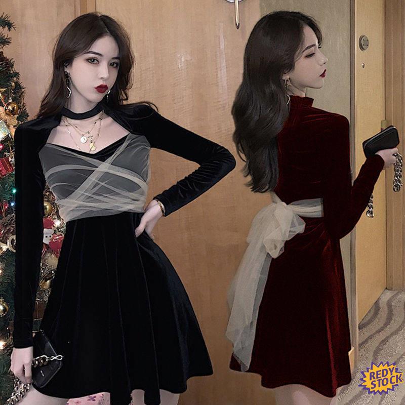 Cocktail dress formal Night Club Party elegant Gold velvet fashion V ...