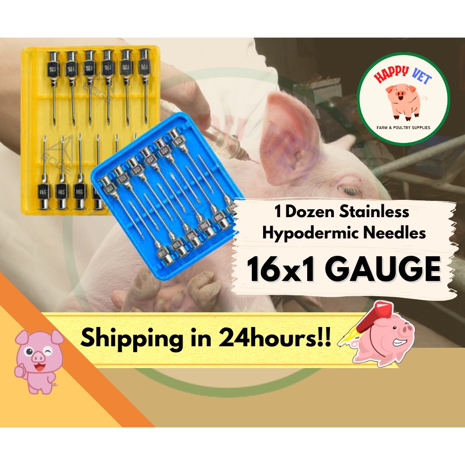 16G x1 inch 12 pcs Veterinary Needles Hypodermic Stainless Reusable ...