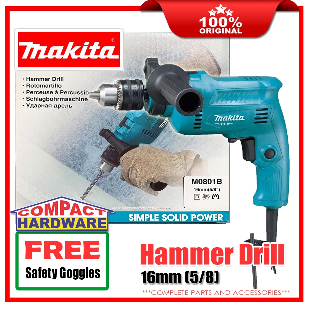 Makita Hammer Drill M0801B 16mm (5/8) Original Authentic Product with Free Safety Goggles ...